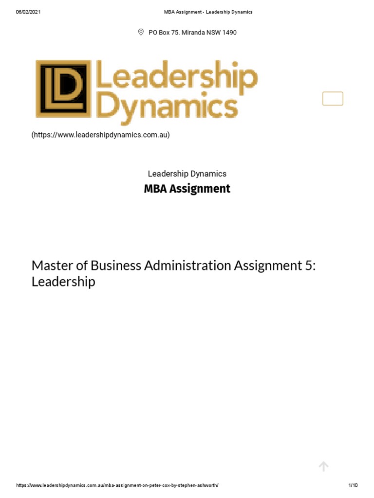 MBA Assignment - Leadership Dynamics | PDF | Emotional Self Regulation ...
