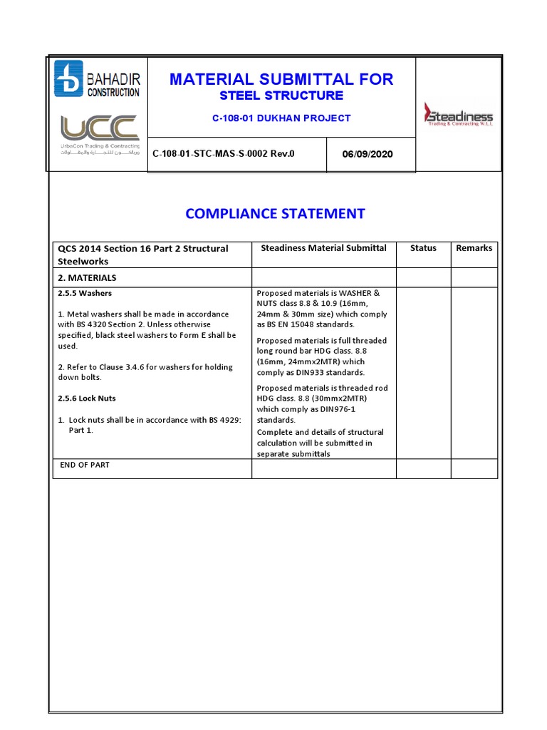Compliance Statement - Steel Structure | PDF