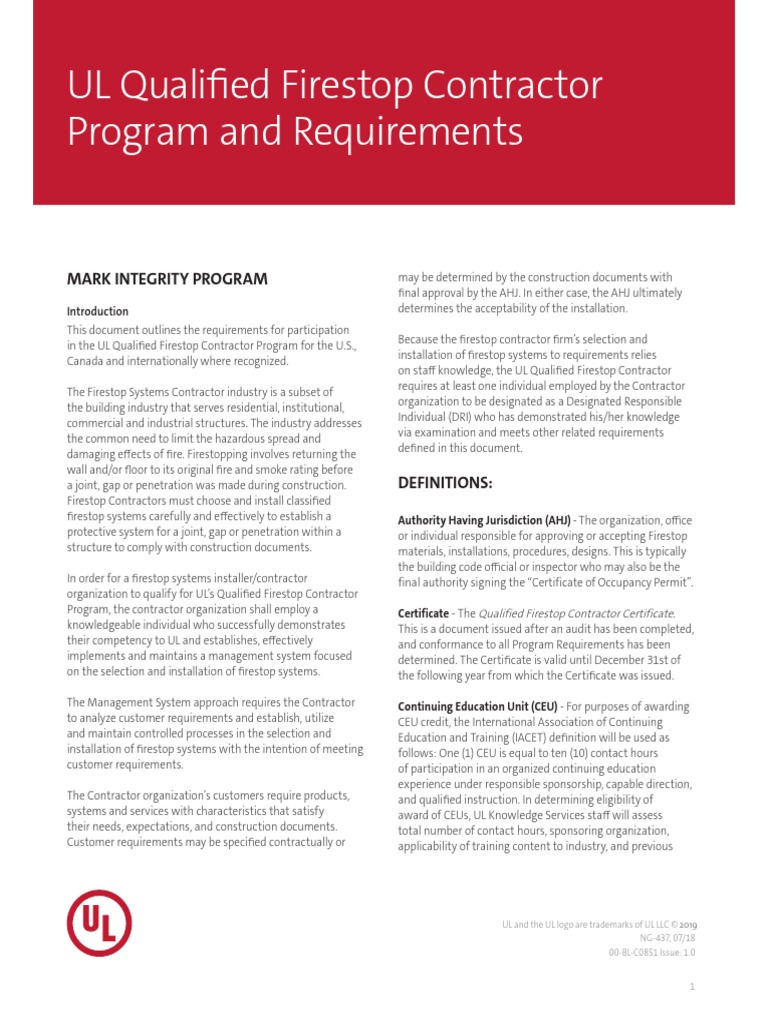 UL Qualified Firestop Contractor Program and Requirements | PDF | Audit ...