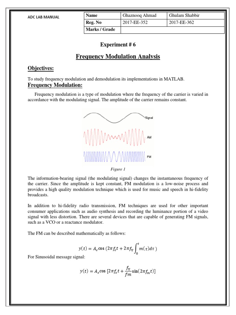 Frequency Modulation Analysis: Experiment # 6 | Download Free PDF ...