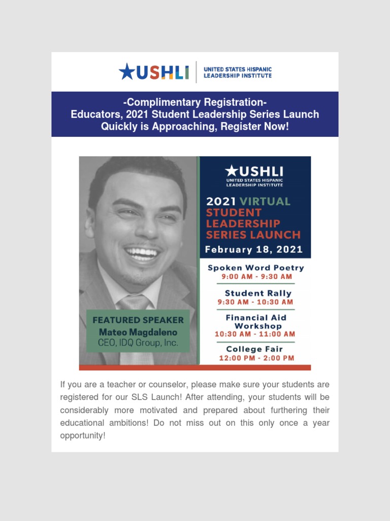 USHLI - Complimentary Registration - Educators The 2021 SLS Launch Is ...