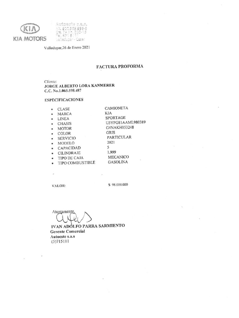 Factura Kia 2021 | PDF