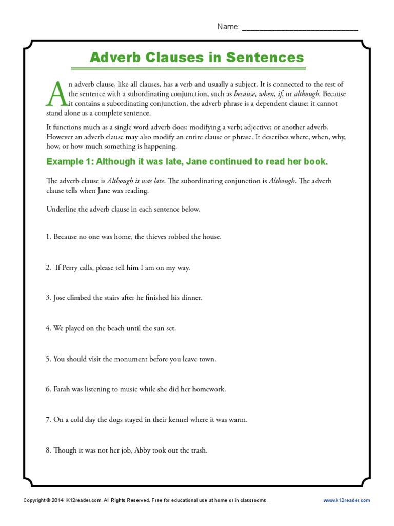 Adverb Clauses in Sentences | PDF