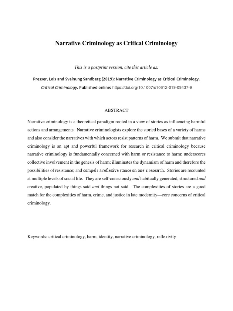 Narrative Criminology As Critical Criminology 14 | PDF | Criminology ...