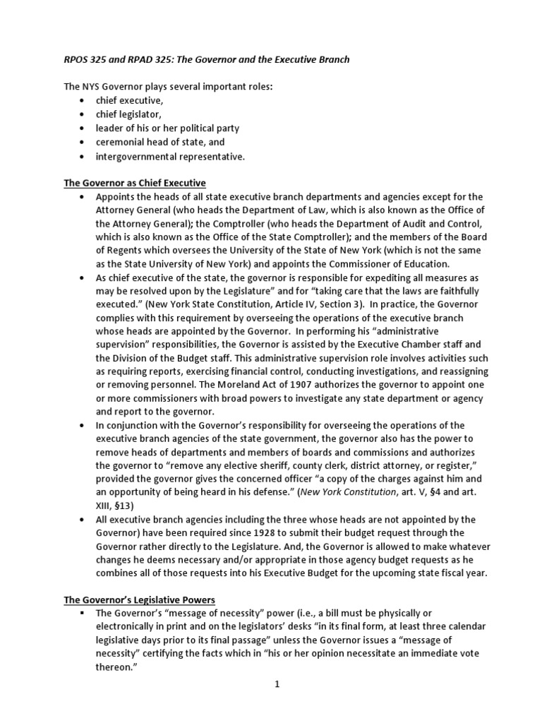 RPOS 325 and RPAD 325: The Governor and The Executive Branch | PDF | U ...