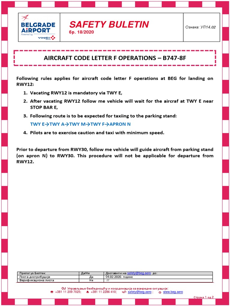 Aircraft Code Letter F Operations | PDF