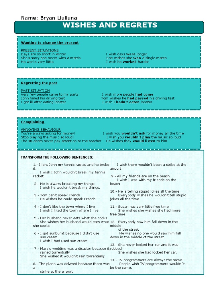 PRACTICE Wishes and Regrets | PDF