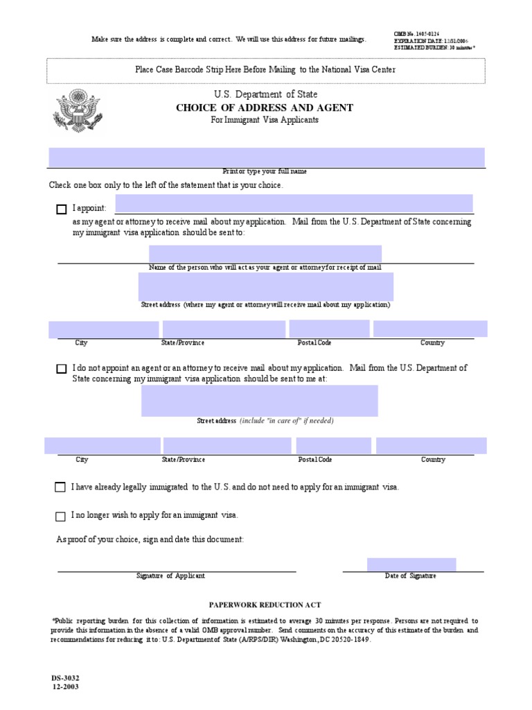 Form DS 3032 | Download Free PDF | Mail | Travel Visa