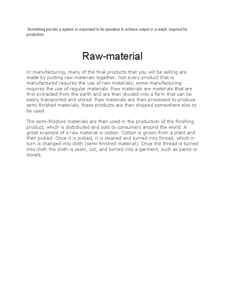 Raw Materials in Manufacturing Process | PDF