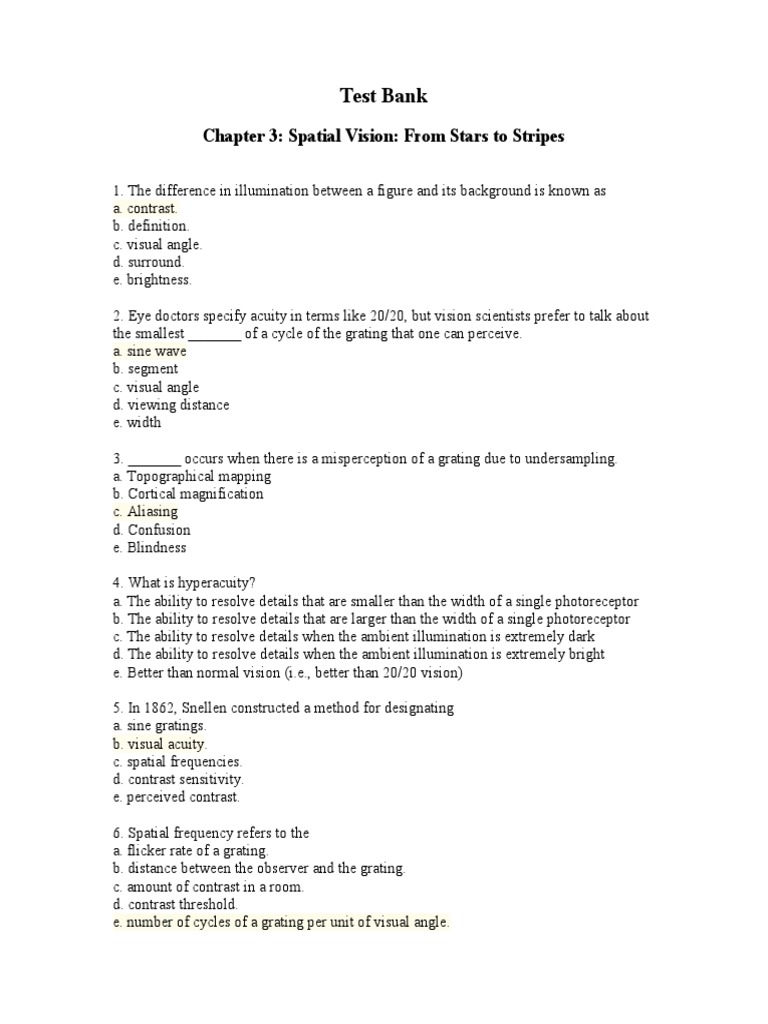 Understanding Spatial Vision: A Test Bank on the Visual Perception of ...
