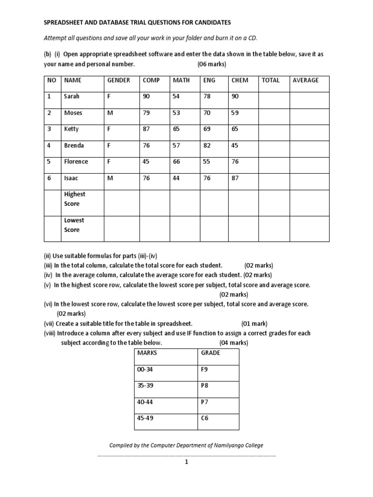 Microsoft Excel and Access Trial Questions | PDF | Spreadsheet | Databases