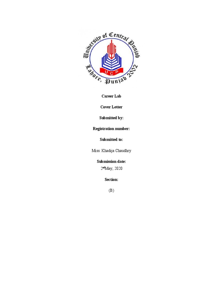 Career Lab Cover Letter Submitted By: Registration Number: Submitted To ...