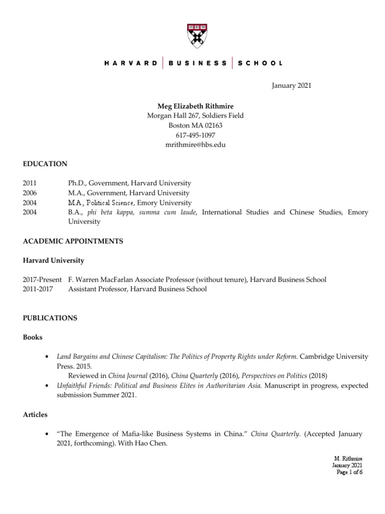 M.A., Political Science: Meg Elizabeth Rithmire | PDF | Harvard ...