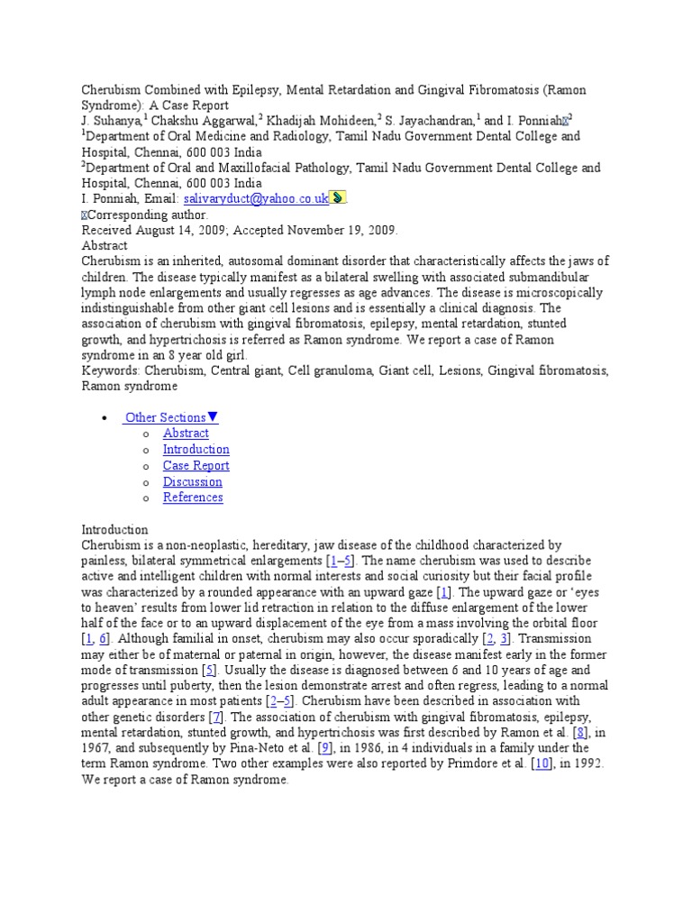 A Case Report of Ramon Syndrome: Cherubism Combined with Epilepsy ...