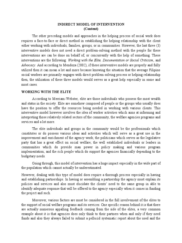 Indirect Model of Intervention | PDF | Social Work | Persuasion