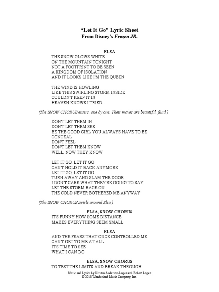 Let It Go Lyrics Frozen Full Song