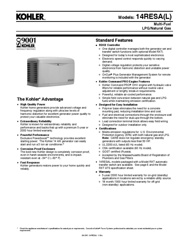 14resa (L) Spec Sheet 2019 | PDF | Mains Electricity | Liquefied ...