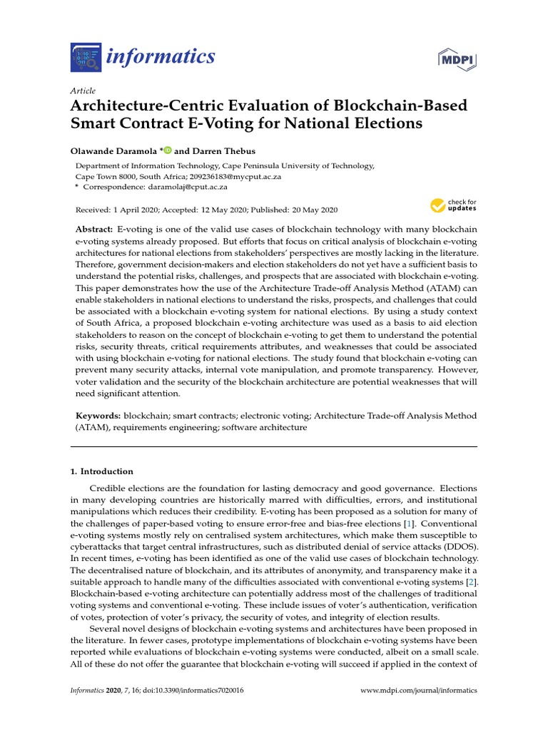 Informatics Architecture Centric Evaluation Of Blockchain Based Smart