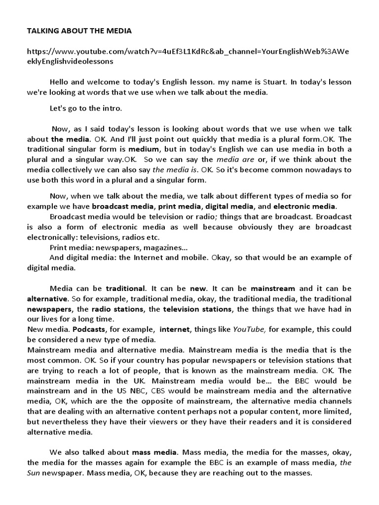 Media Vocabulary | PDF | Mass Media | Social Media