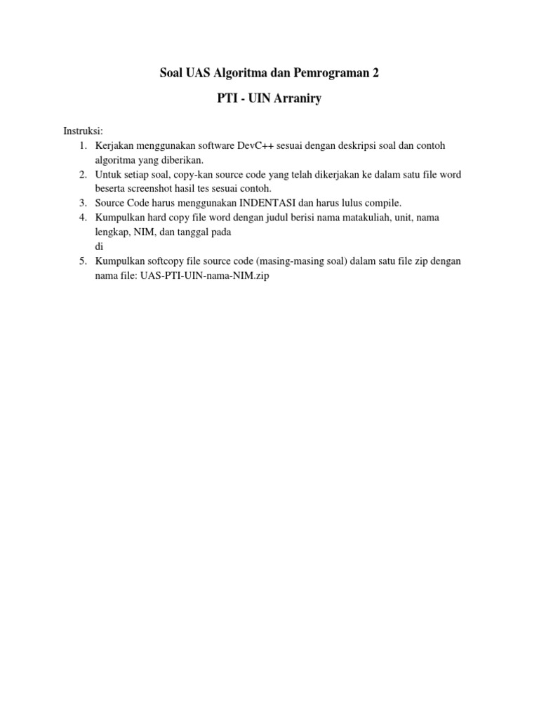 Soal UAS Algoritma Dan Pemrograman 2 PTI - UIN Arraniry | PDF | Metode & Bahan Ajar | Komputer