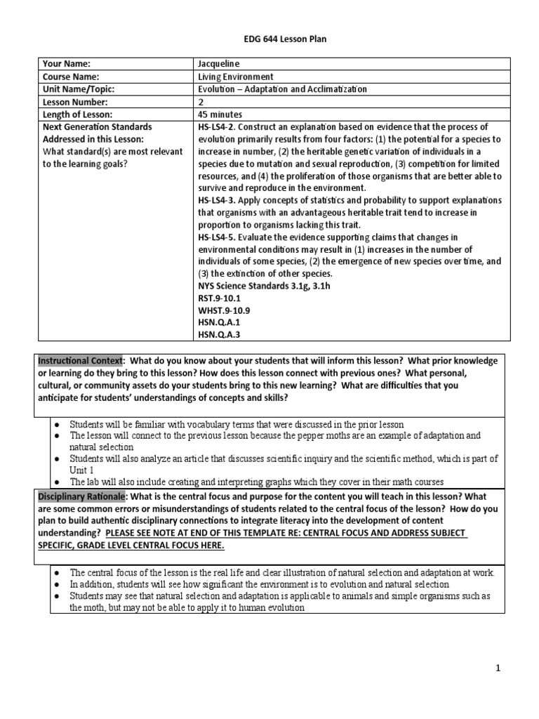 Evolution Lesson Plan 2 | PDF | Evolution | Species