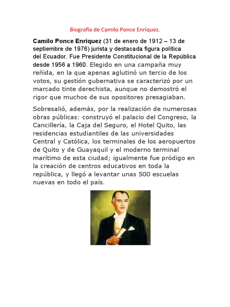 Biografía de Camilo Ponce Enríquez | PDF