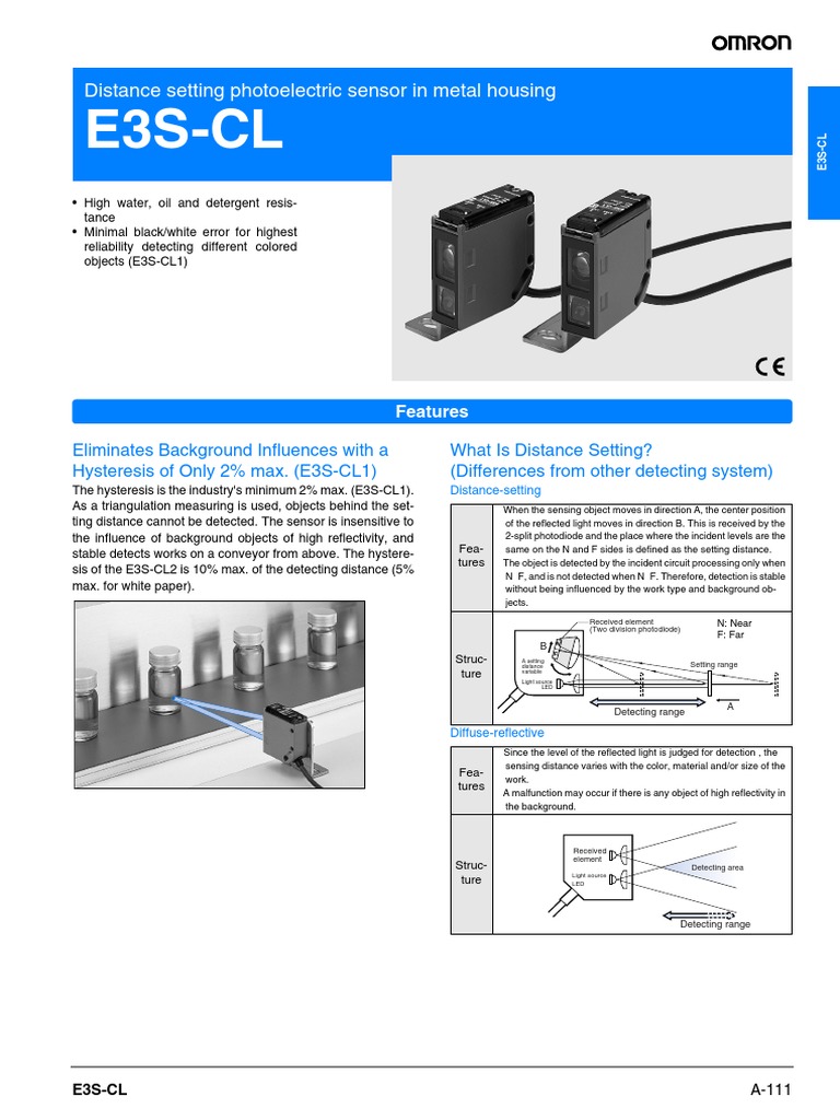 E3S-CL: Distance Setting Photoelectric Sensor in Metal Housing | PDF ...
