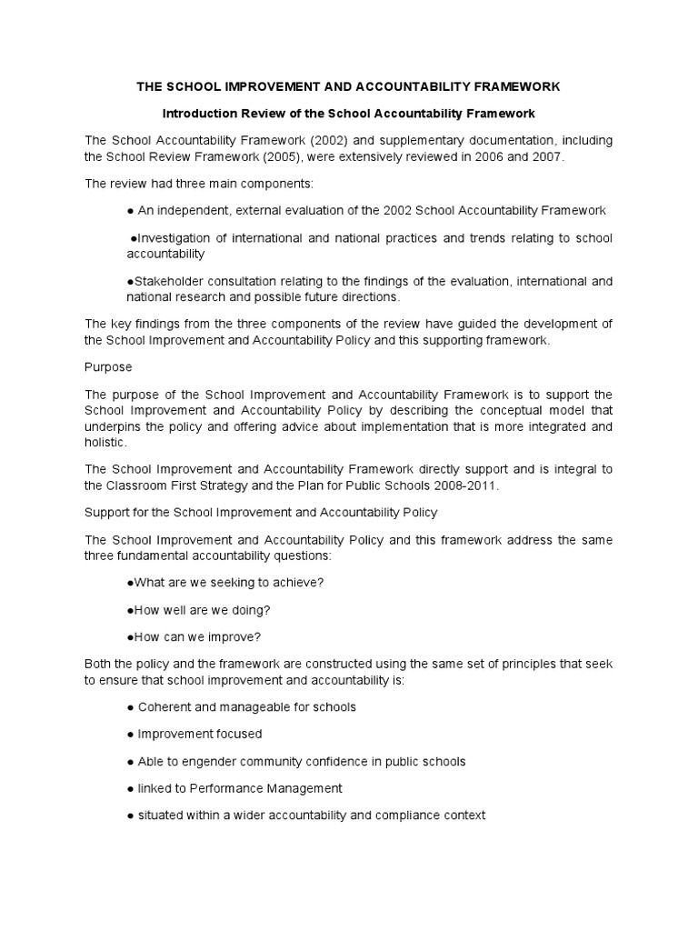 The School Improvement and Accountability Framework | PDF | Education ...