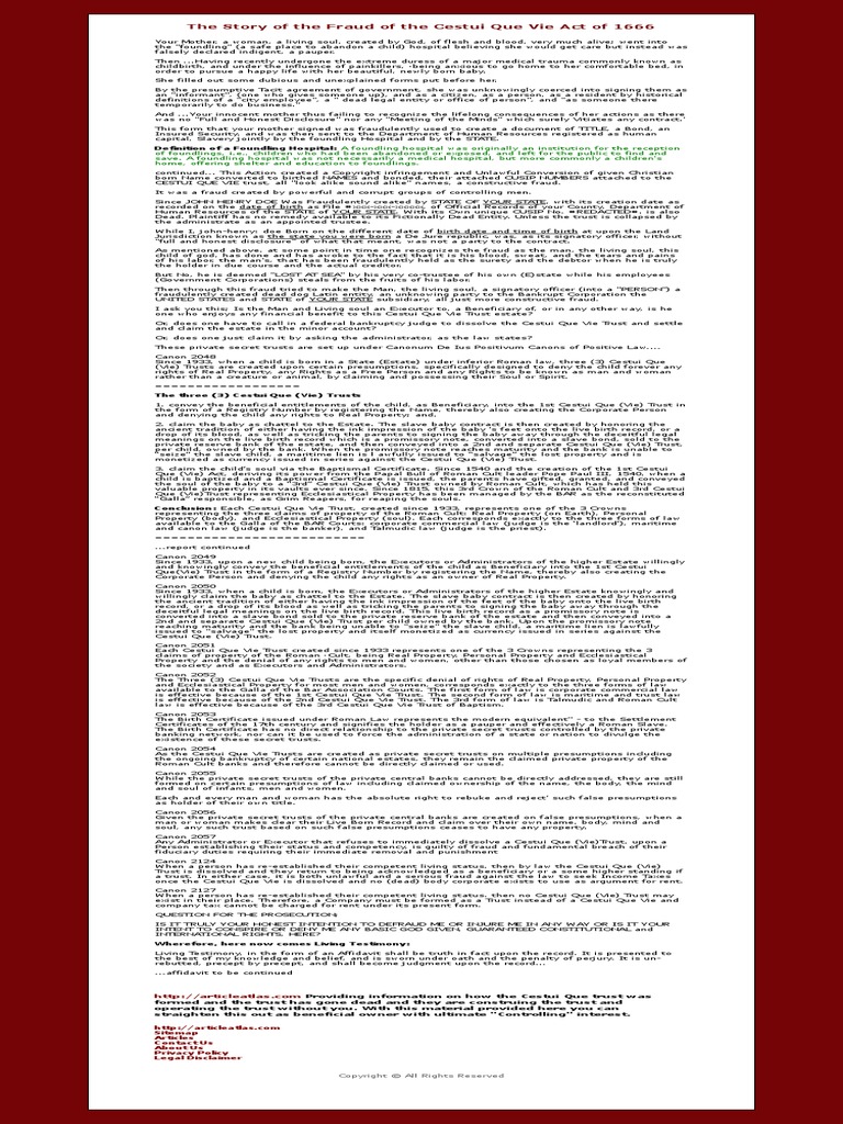 Living Story of The Fraud of The Cestui Que Vie Act of 1666 | PDF | Trust Law | Property