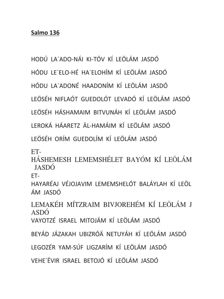Salmo 136: Alabanza y Significado | PDF | Salmos | Ortografía