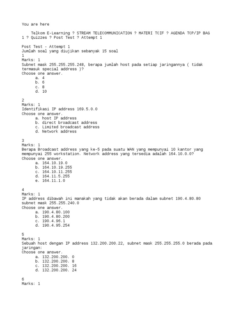 Ujian TCP/IP: Soal dan Jawaban | PDF | Metode & Bahan Ajar | Komputer