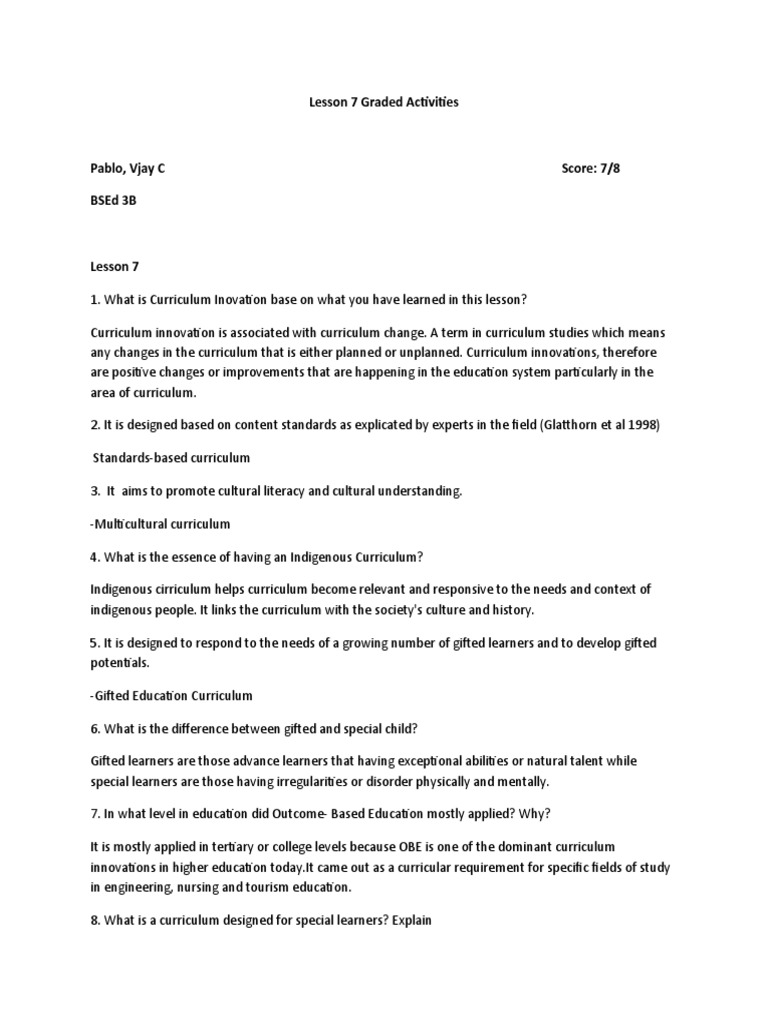 Graded Activities in Curriculum Innovation | PDF | Curriculum | Gifted ...