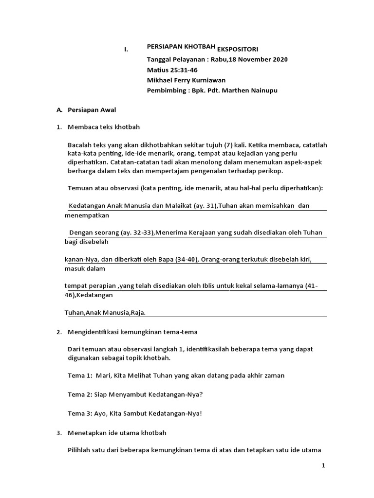 Khotbah Persiapan 18 Nov 2020 | PDF