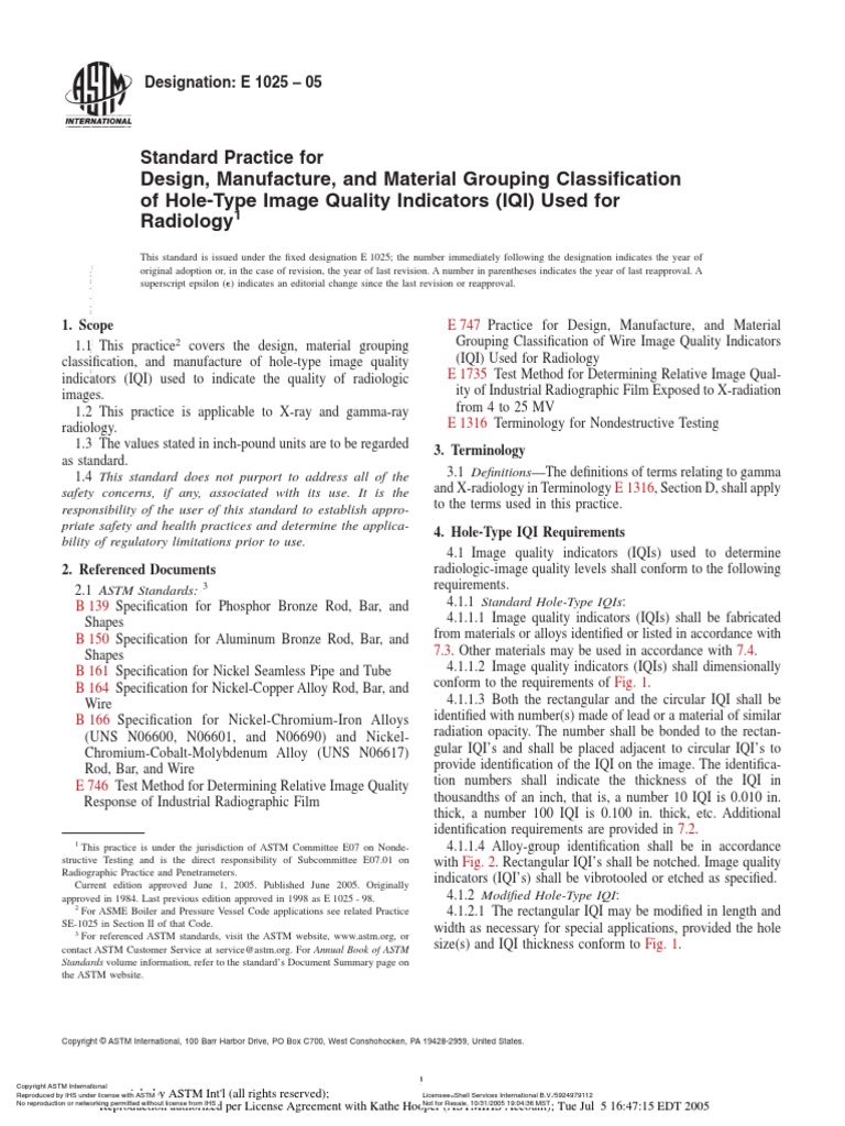 ASTM E1025-05 Hole Type IQIs | PDF | Titanium | Magnesium