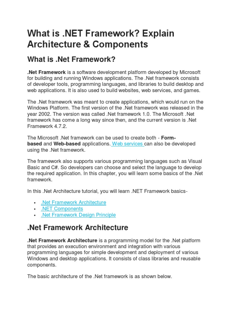 What Is .NET Framework | PDF | Software Framework | Component Based ...