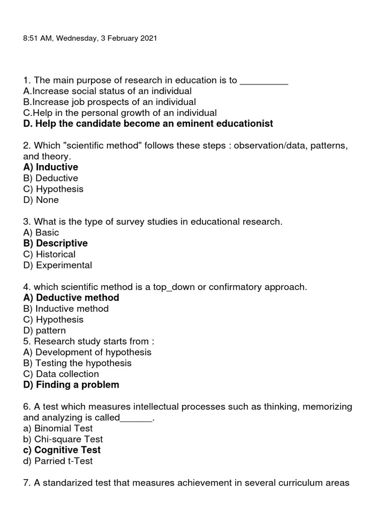MCQs (2021) | Download Free PDF | Sampling (Statistics) | Validity ... MCQs (2021) | Download Free PDF | Sampling (Statistics) | Validity ...