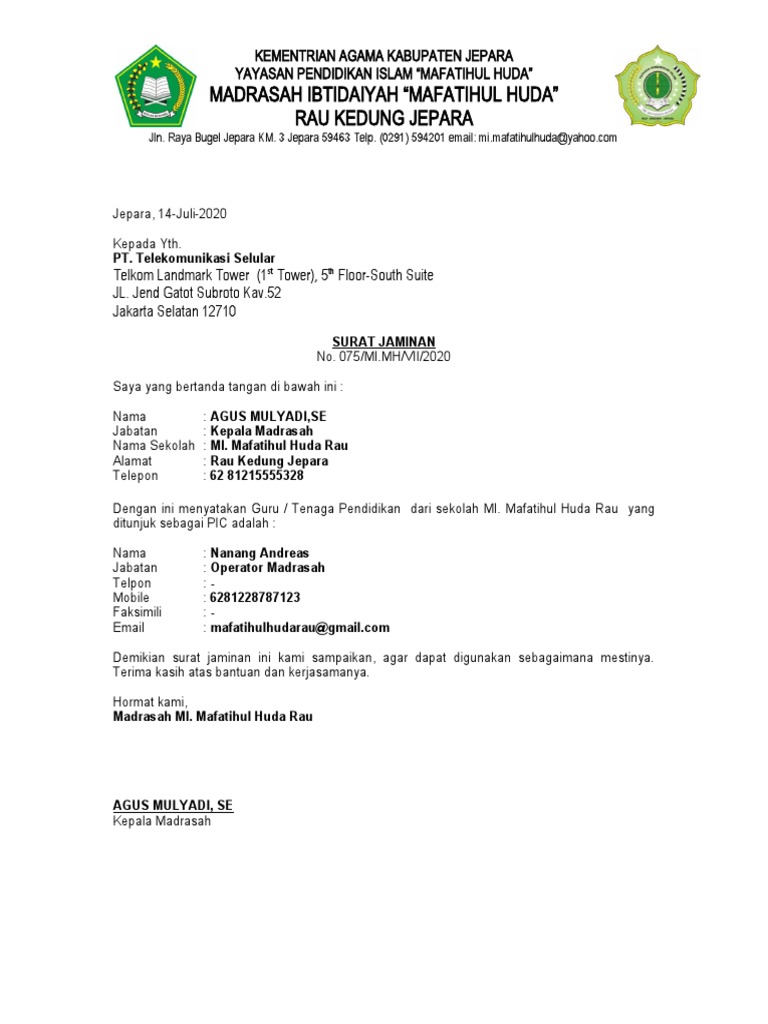 Surat Penunjukan PIC Sekolah | PDF