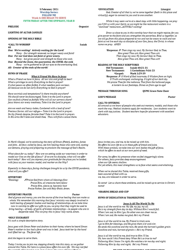 First Friday Sample Liturgy UMC | PDF | Jesus | Prayer