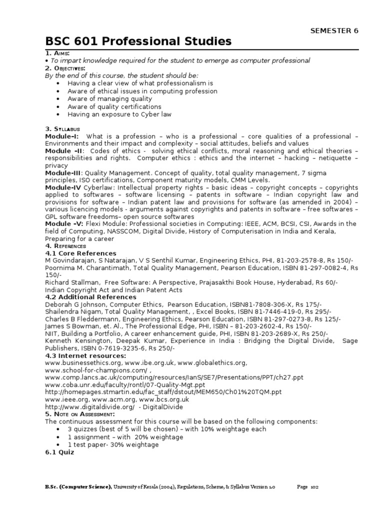 BSC Computer Science Kerala University Semester 6 Syllabus | PDF | E ...