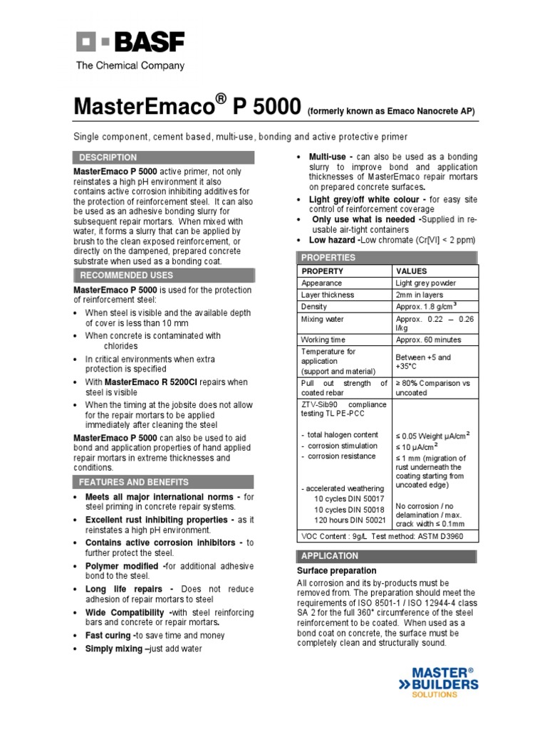 MasterEmaco P5000 ASEAN v1-0613 | PDF | Corrosion | Concrete