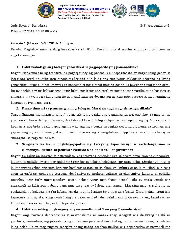 Mga Gawain Sa Filipino 2 | PDF