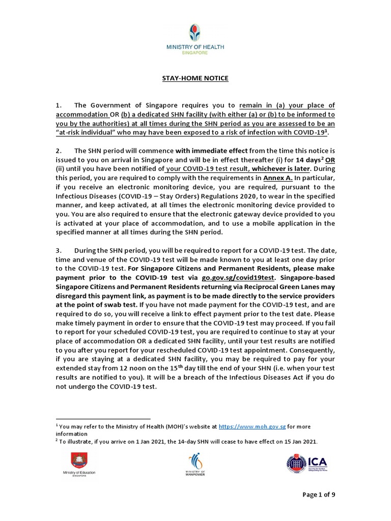 14-Day Stay-Home Notice | PDF | Hygiene | Diseases And Disorders