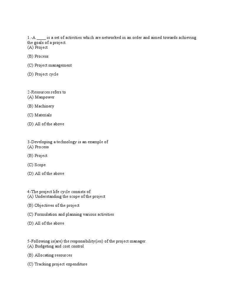 Project Management Quiz Guide | PDF | Project Management | Risk Management
