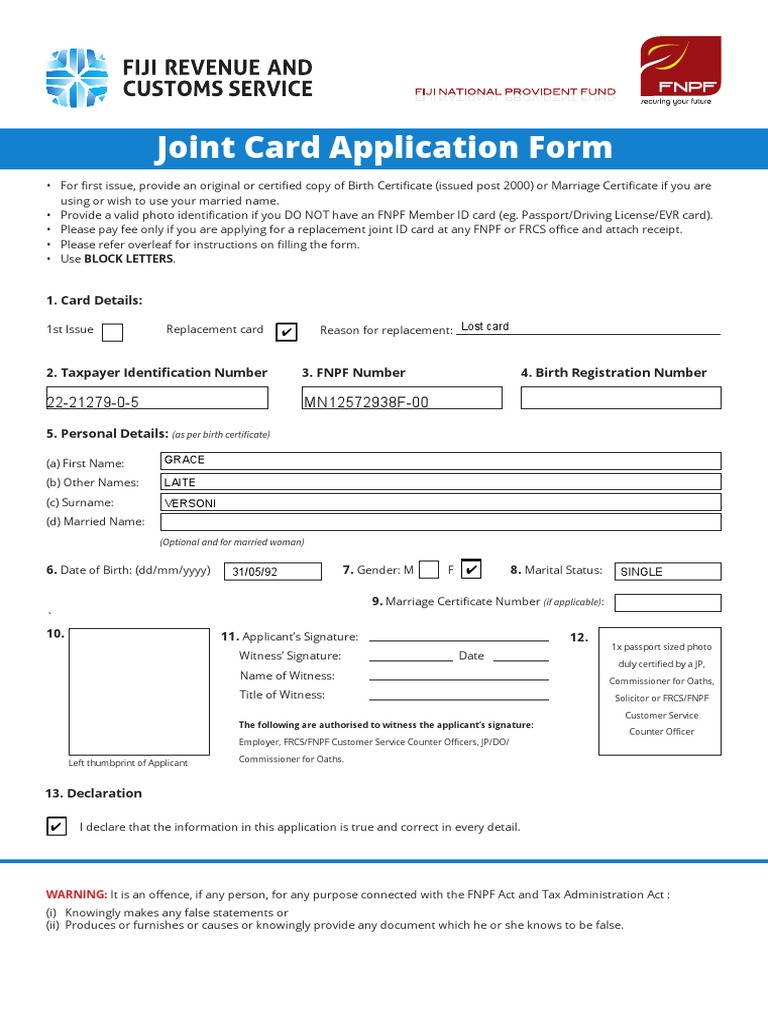 NTIS - Joint Card Form | PDF | Birth Certificate | Identity Document
