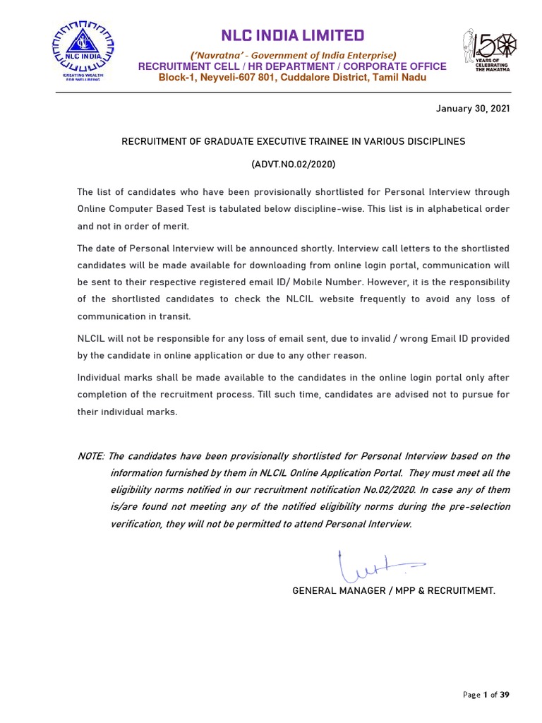 List of GETs Shortlisted For Interview-30-01-2021 | PDF