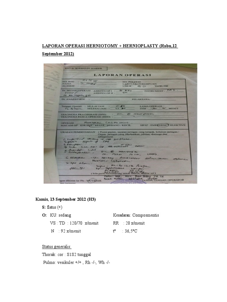 Report on Herniotomy and Hernioplasty Surgery and Post-Operative ...