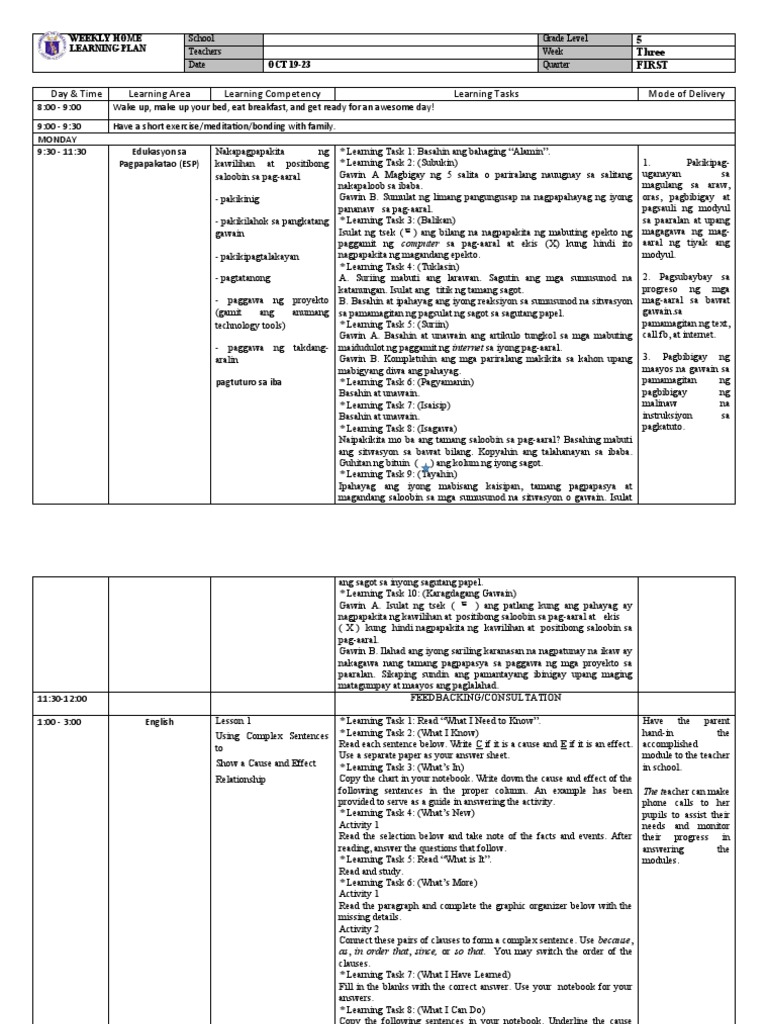 Grade 5-Whlp-Q1-W3-All-Subjects | PDF
