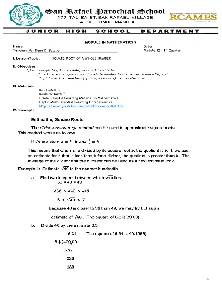 Module 12 1st Quarter Math 7 | PDF | Teaching Mathematics | Teaching