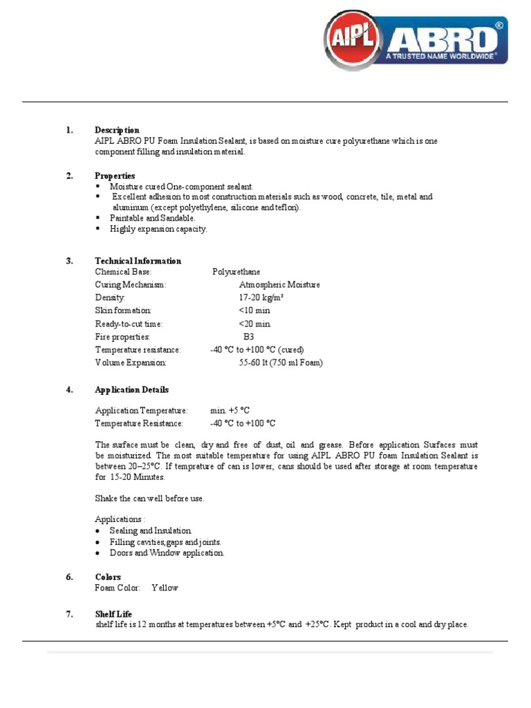 Pu Foam Tds-Aipl Abro | PDF