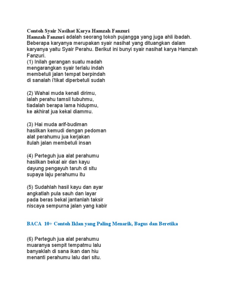 Contoh Syair Nasihat Hamzah Fanzuri | PDF